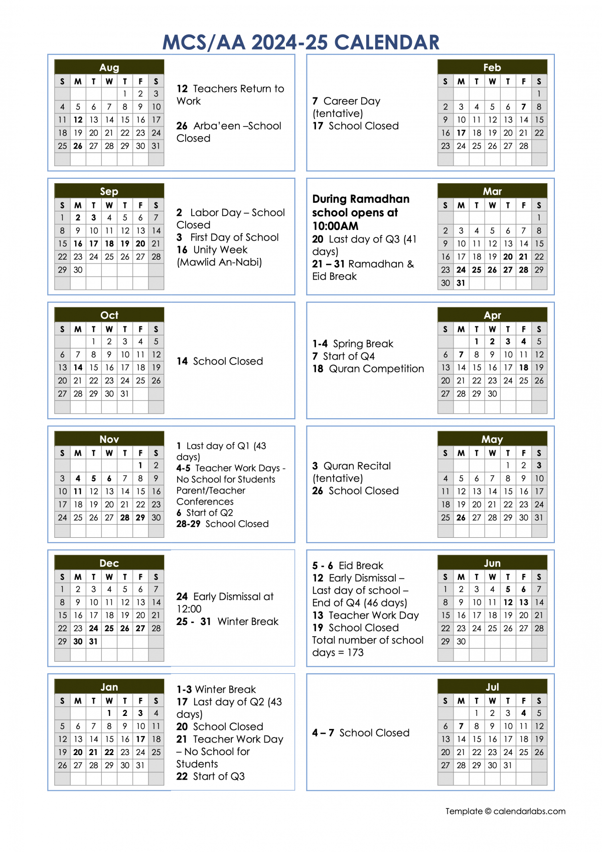 Calendar - MCS/AA : Islamic School & College Preparatory